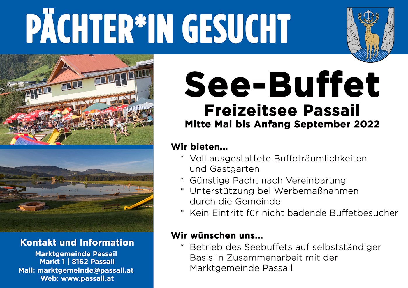 Seebuffet: Pächter*in gesucht – Marktgemeinde Passail