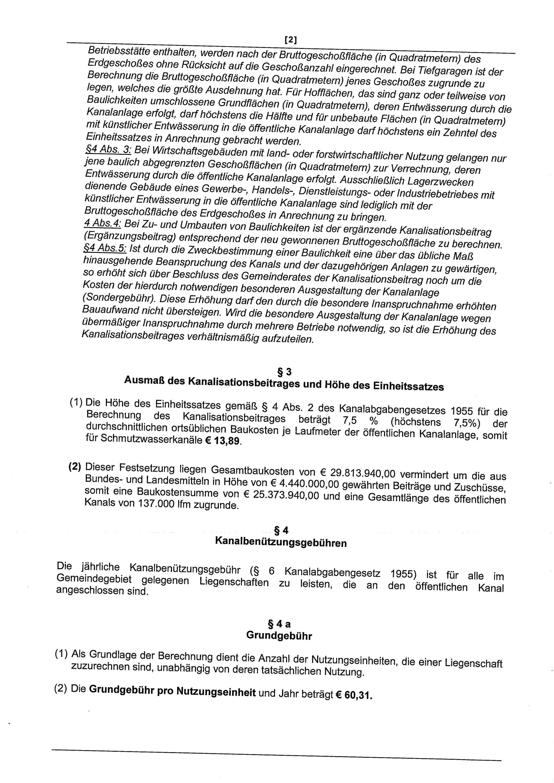 Kundmachung Kanalabgabenordnung – Marktgemeinde Passail